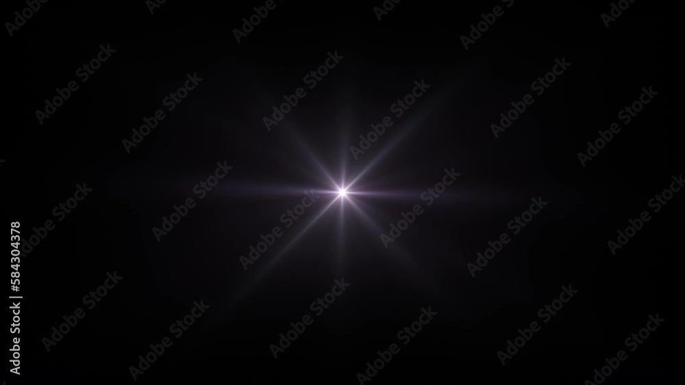 Loop center glow star rays lights optical lens flares shine rotation animation art on black ...