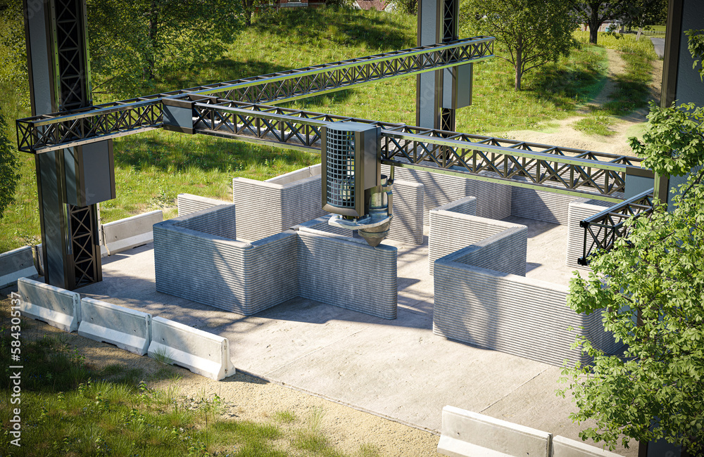 3d printing building with concrete. New technology house building using ...