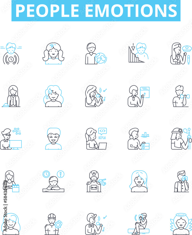 People emotions vector line icons set. Joyful, Sad, Content, Excited ...
