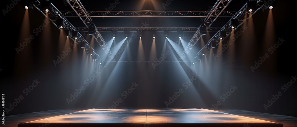 Stage for performances with lighting. The stage is set up with ...