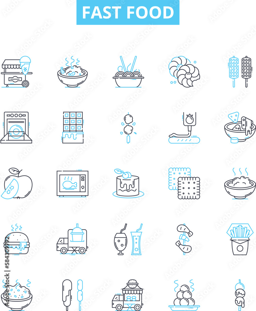 Fast food vector line icons set. Fast-food, Junk-food, Drive-thru ...