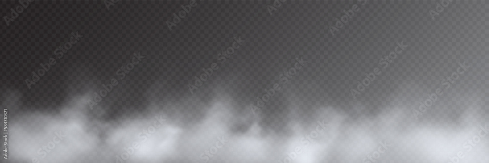 Poster Fog, smoke on transparent background, panoramic view, vector ...
