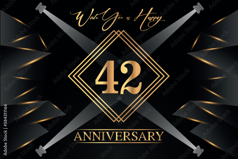 42 year anniversary celebration luxury golden color logo design with ...