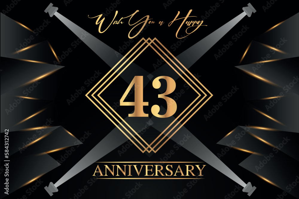 43 year anniversary celebration luxury golden color logo design with ...