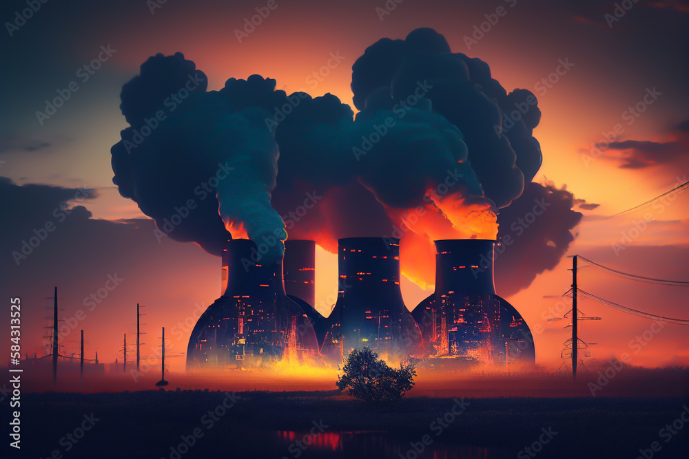 Nuclear power plant at sunset Generate electricity. Dusk, Nuclear ...