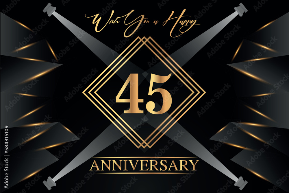 45 year anniversary celebration luxury golden color logo design with ...