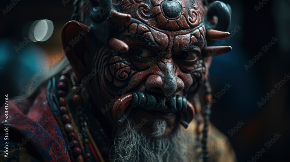 Chinese dragon mask in temple background, high detailed old traditional ...