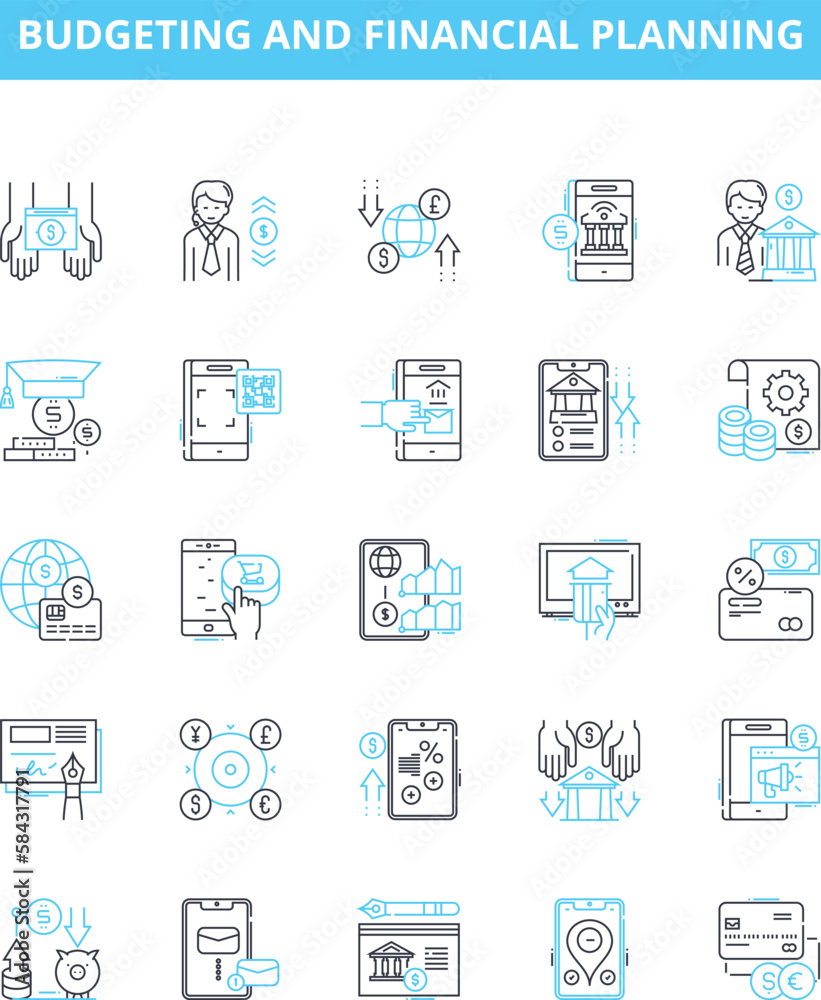 Budgeting and financial planning vector line icons set. Budget, Income ...