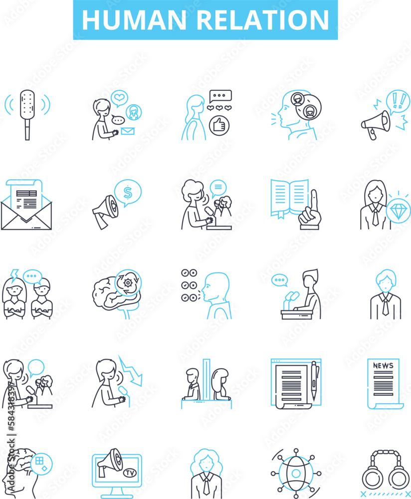 Human relation vector line icons set. Relationship, Interaction ...
