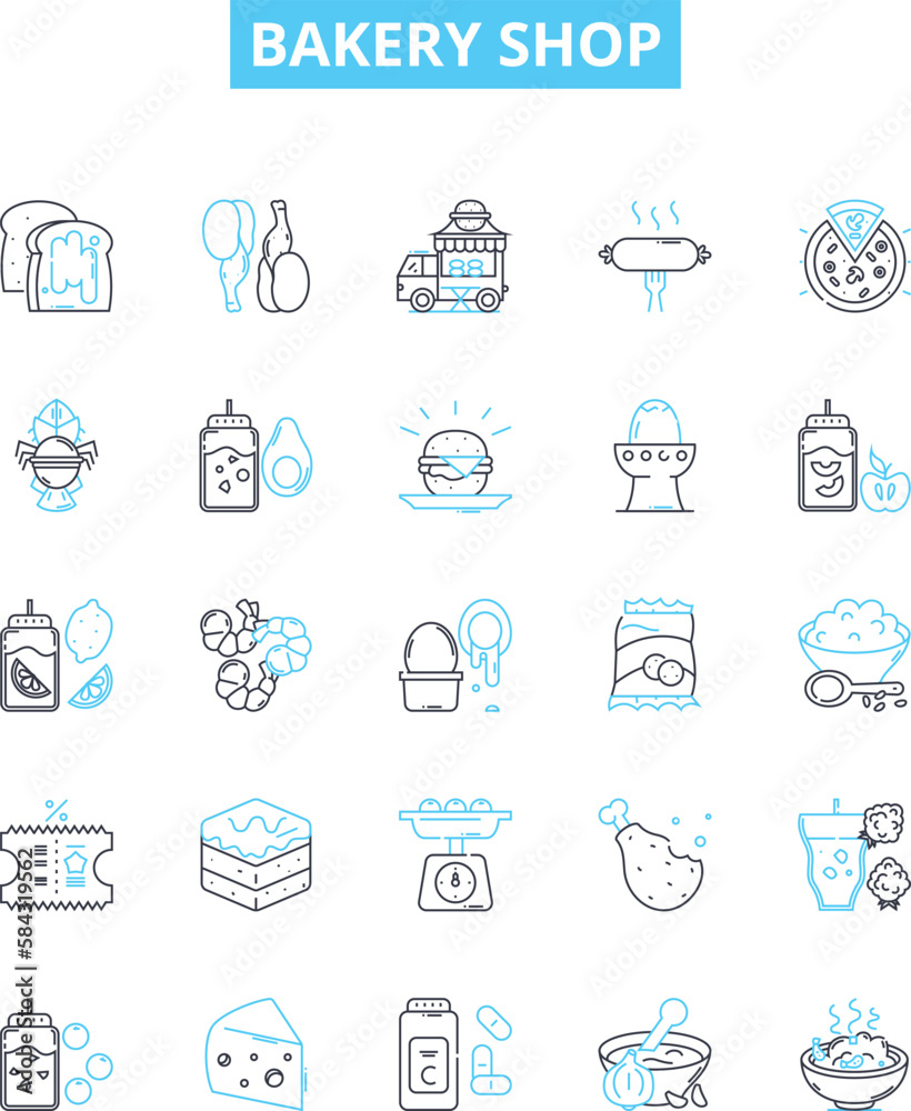 Bakery shop vector line icons set. Pastry, Cake, Bread, Cookies, Donuts ...