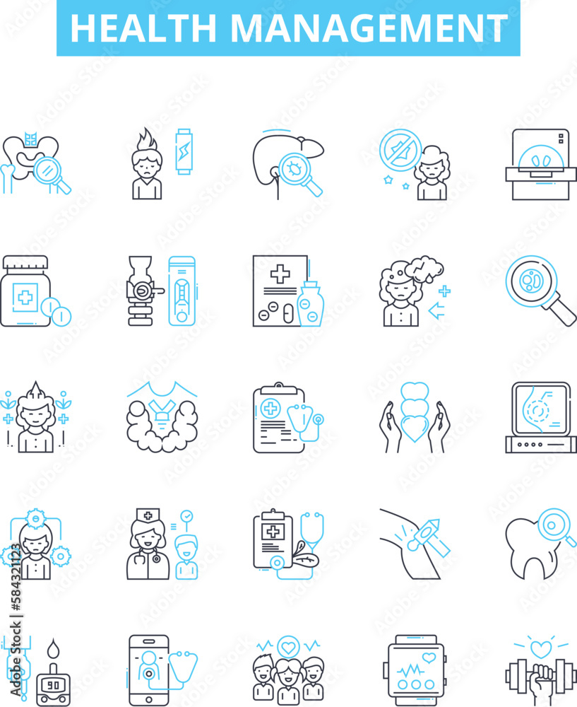 Health management vector line icons set. Wellness, Care, Prevention ...