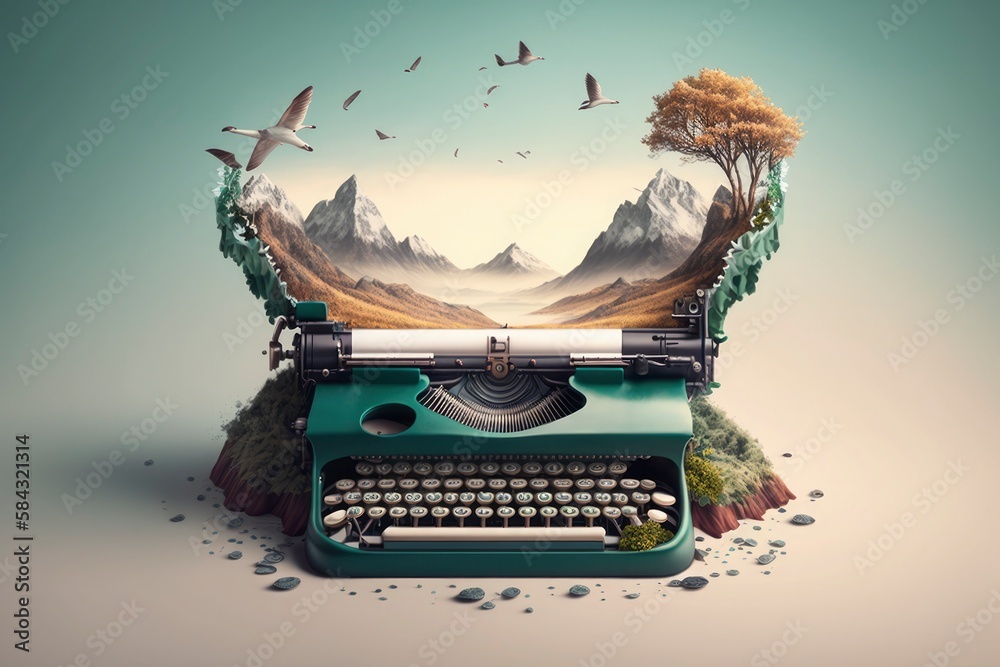 Writer creativity imagination concept illustration, vintage typewriter ... Writer creativity imagination concept illustration, vintage typewriter ...