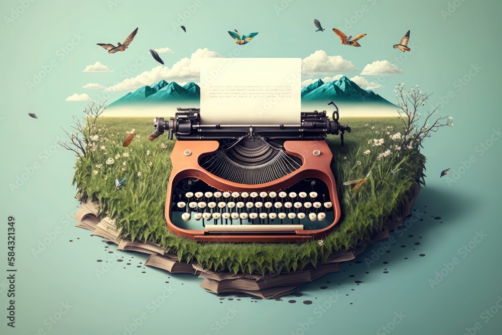 Writer creativity imagination concept illustration, vintage typewriter ... Writer creativity imagination concept illustration, vintage typewriter ...