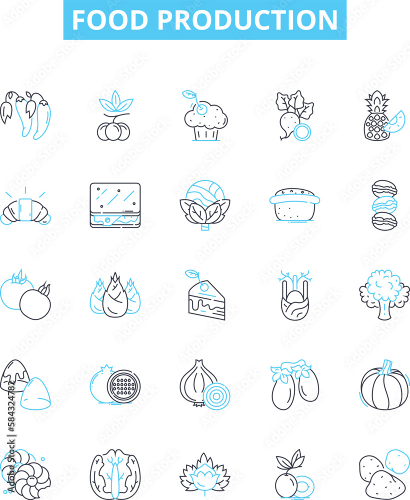 Food production vector line icons set. Farming, Agriculture, Processed ...