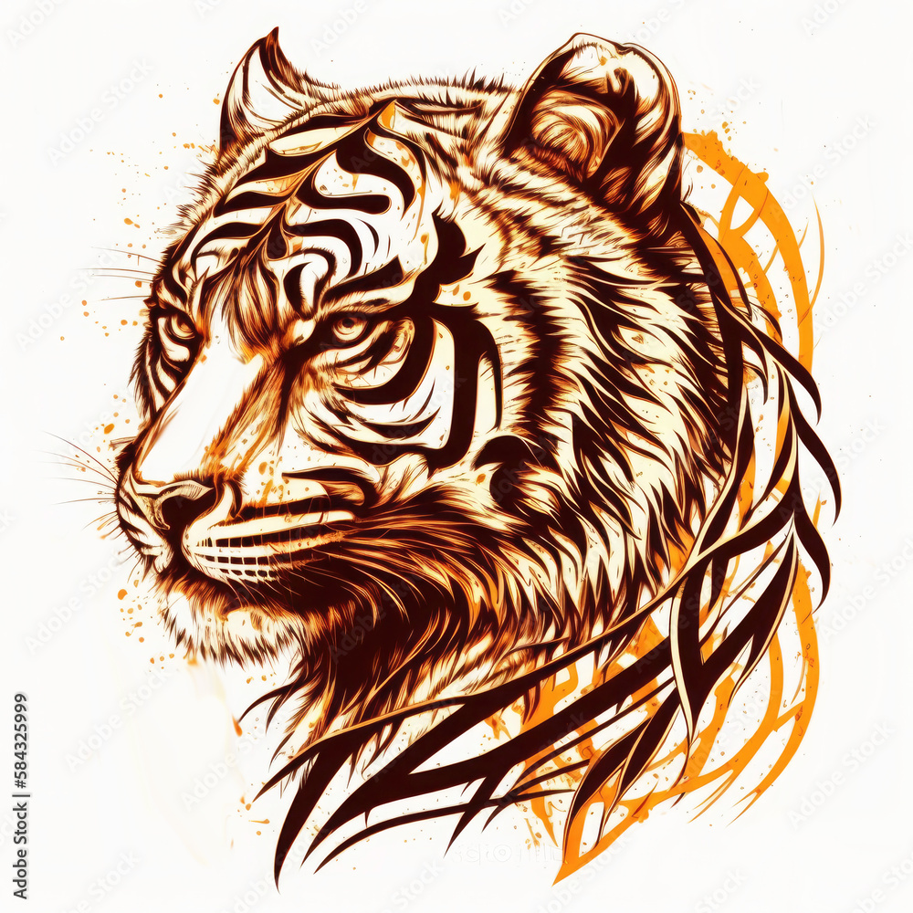 Tiger head, stylized graphics, colored image on a white background ...