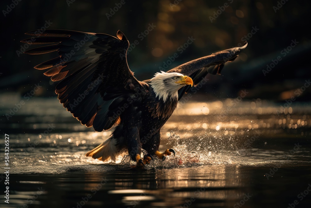 eagle hunting fish river closeup bald landing freedom fighter ...