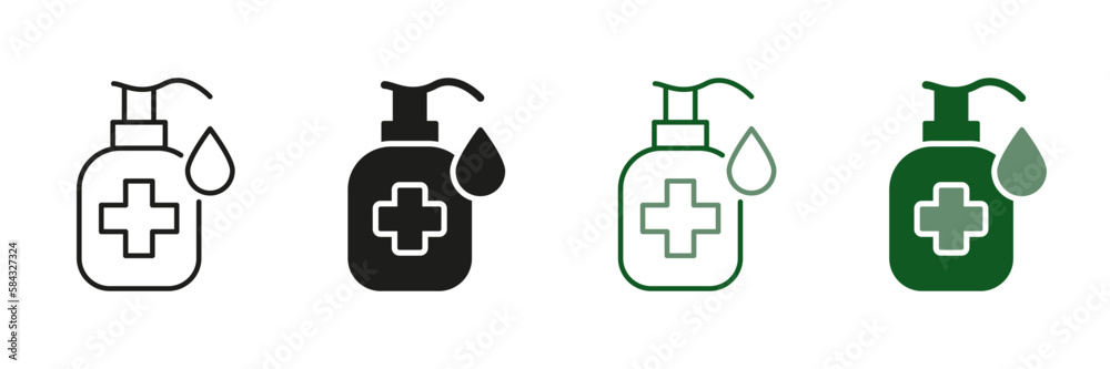 Hygiene Product Symbol Collection. Hand Sanitizer Bottle Line and ...