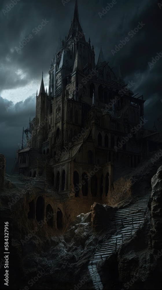 landscape illustration castle moody structure digital building ...