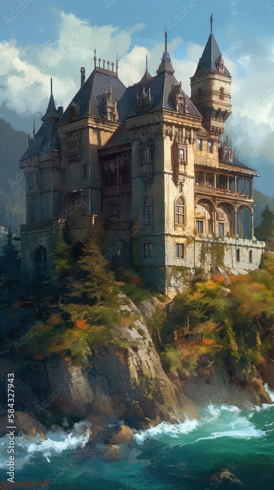 stunning landscape illustration castle moody building structure and ...