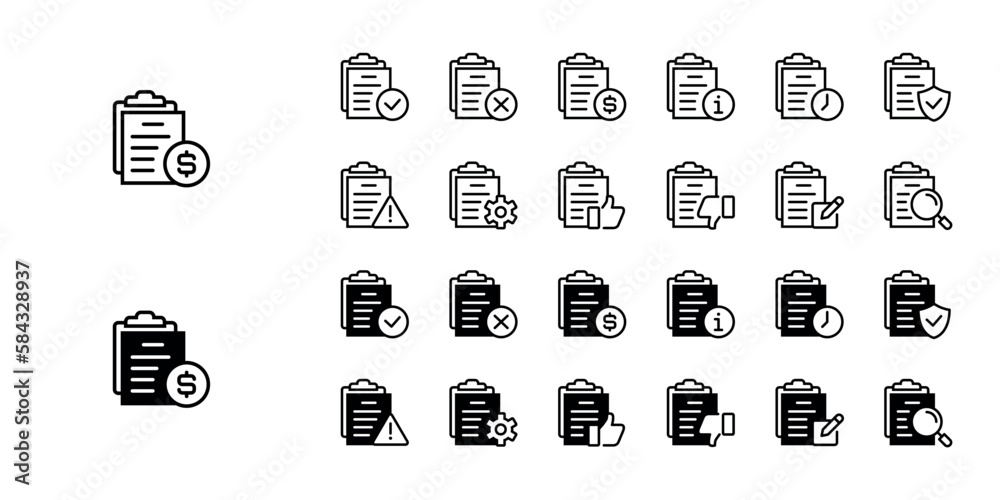 Set of document contract status icon collection paper illustration full ...