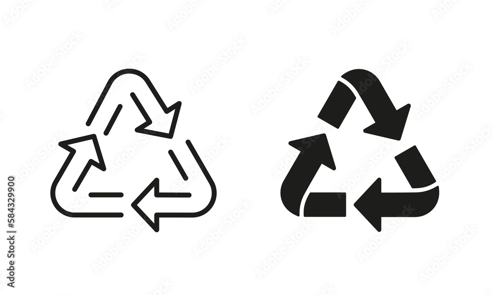 Ecology Reuse Triangle Arrow Line and Silhouette Icon Set. Organic ...