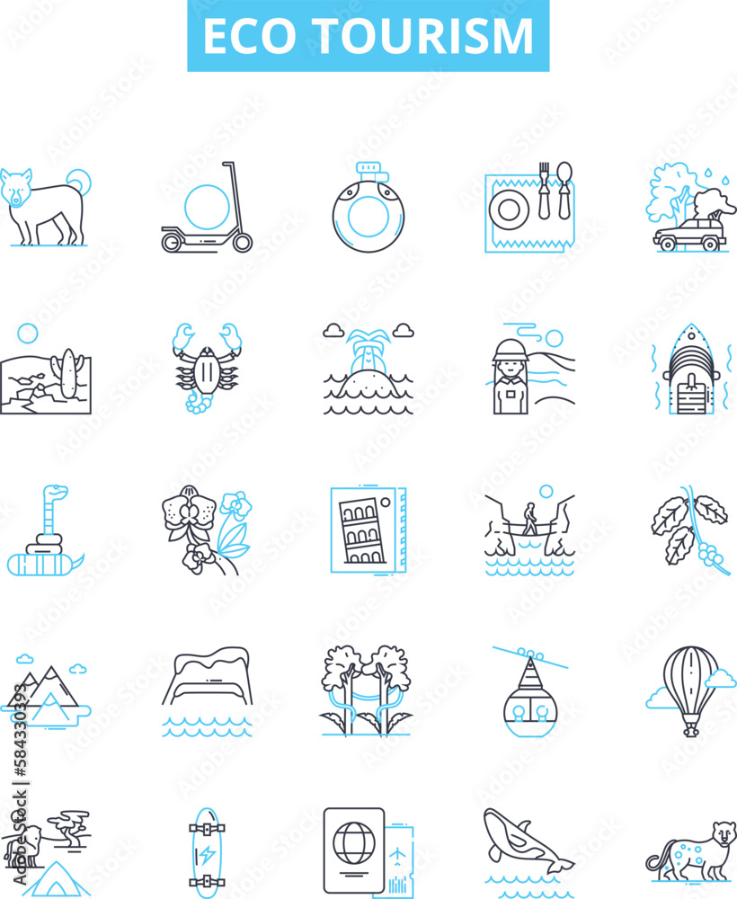 Eco tourism vector line icons set. Eco-tourism, conservation ...