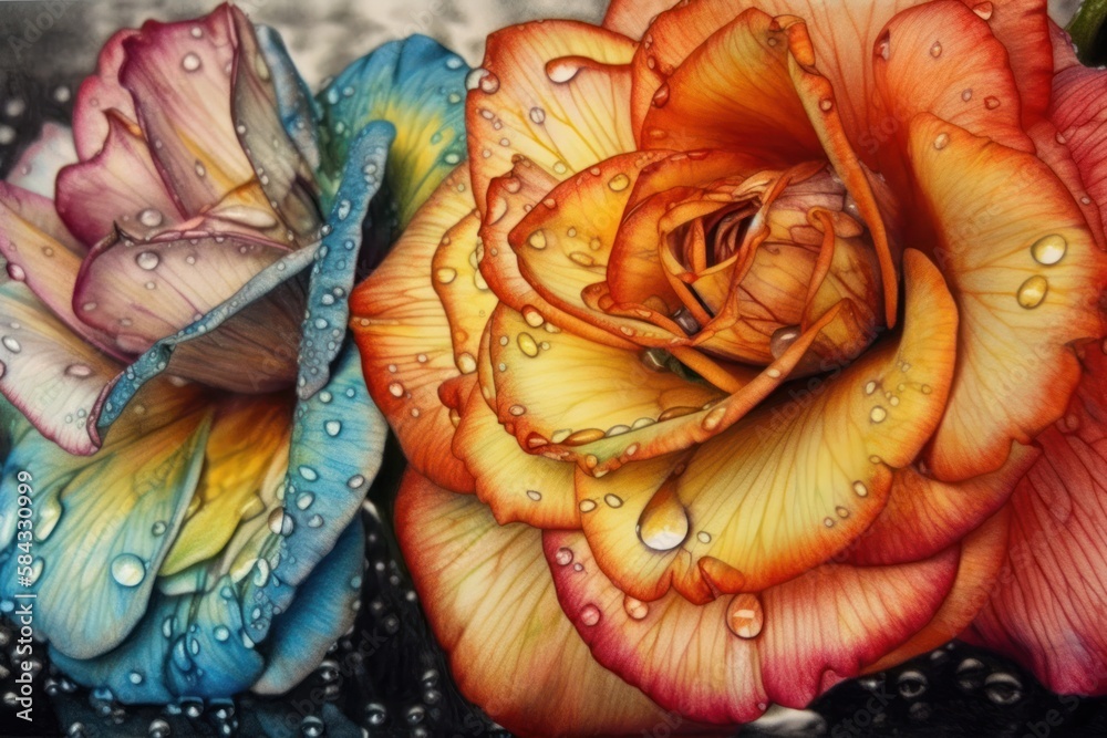 three sisters circle hugging closeup rose vase pencil drawing dripping ...