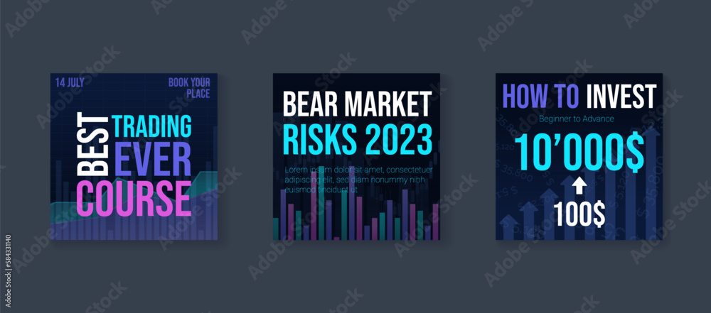 Stock trading poster set for schools and courses. Advertising promo ...