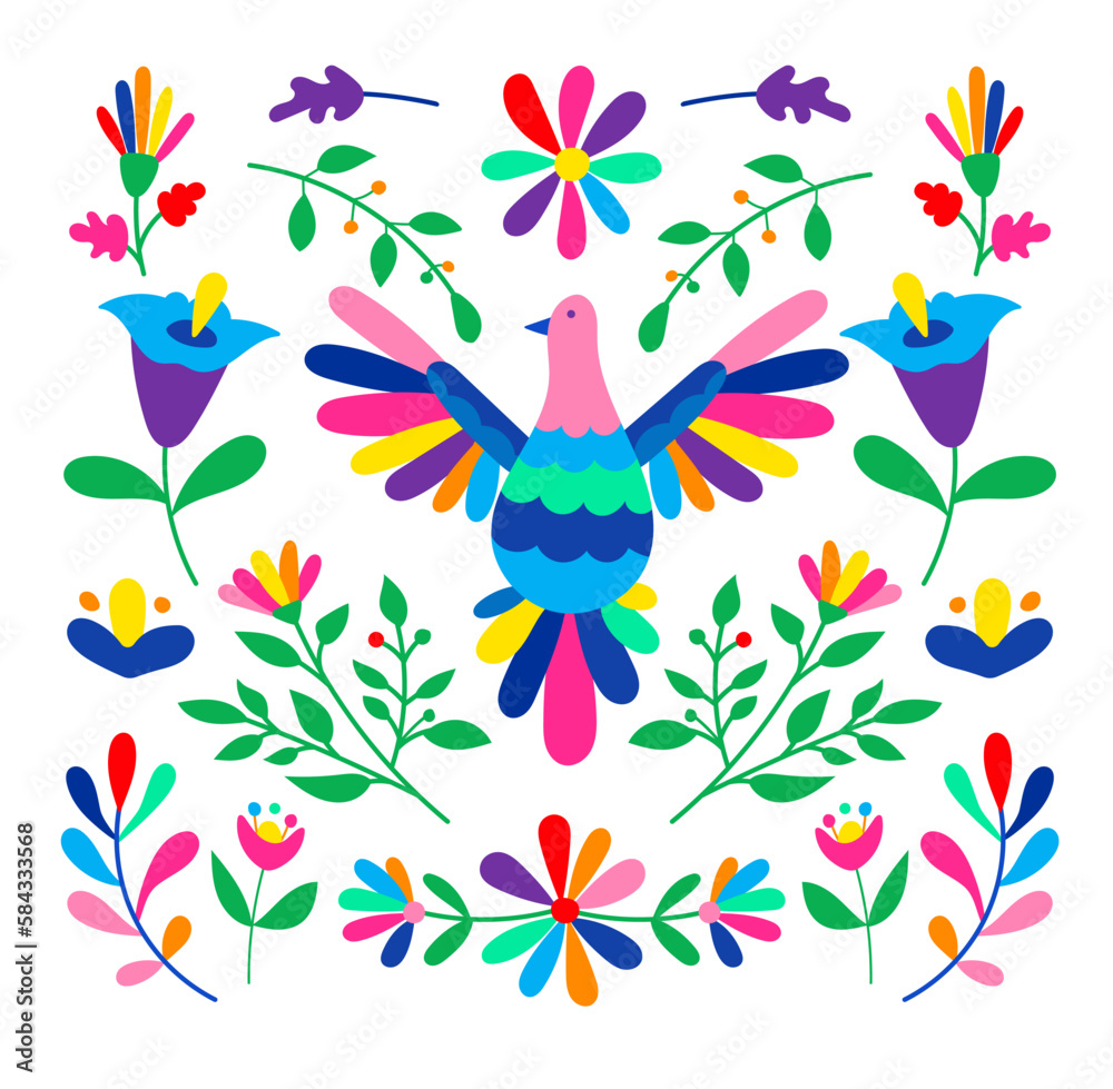 Mexican otomi embrodery ornament. Colorful Mexican Traditional Textile ...
