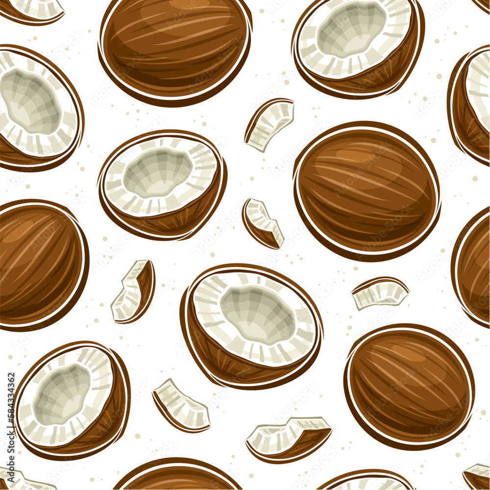 Vector Coconut Seamless Pattern, decorative repeating background with ...