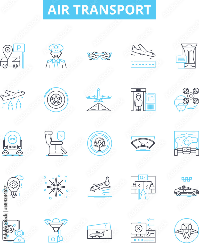 Air transport vector line icons set. Aviation, Airlines, Airway ...