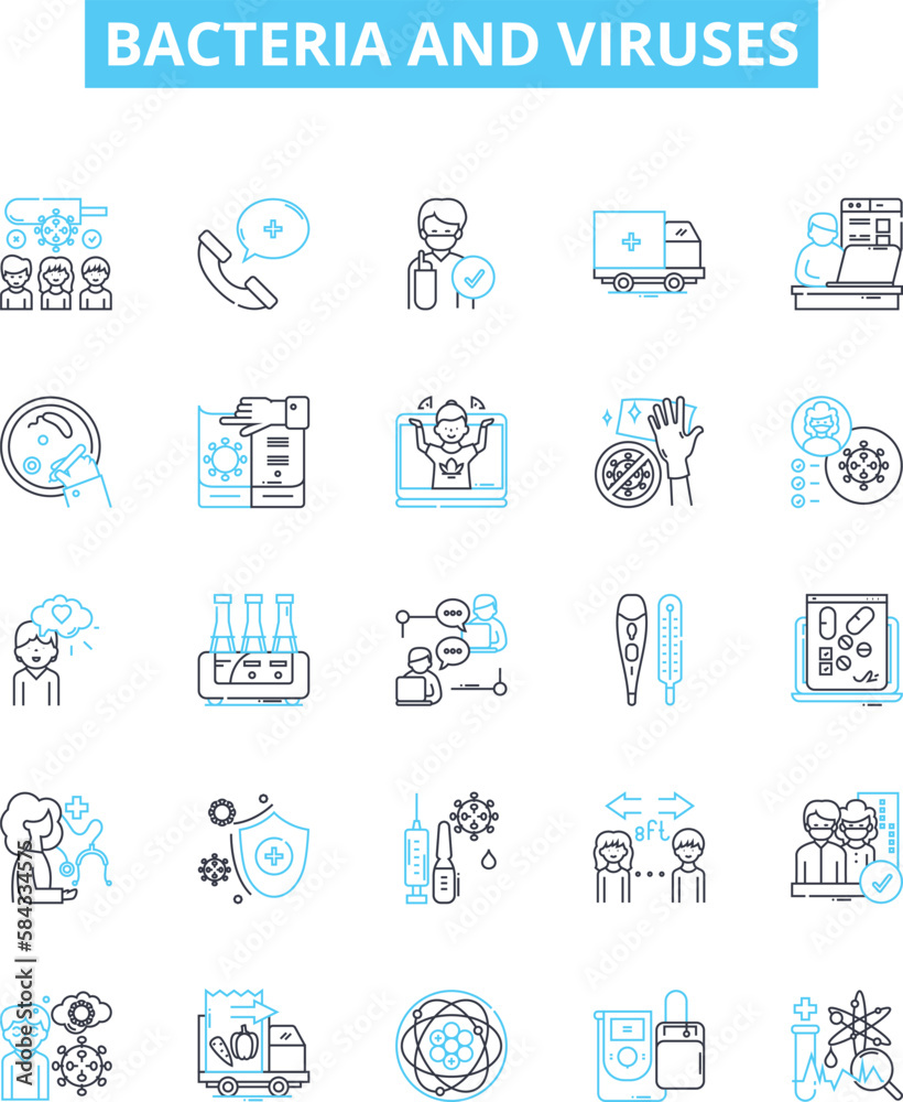 Bacteria and viruses vector line icons set. Bacteria, Viruses, Microbes ...