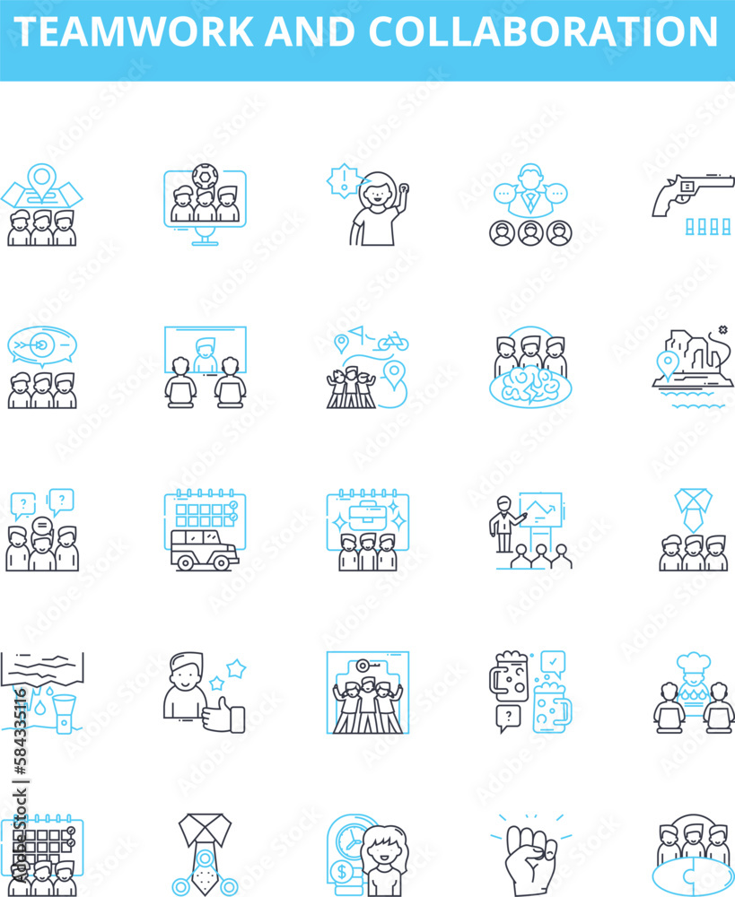 Teamwork and collaboration vector line icons set. Collaboration ...
