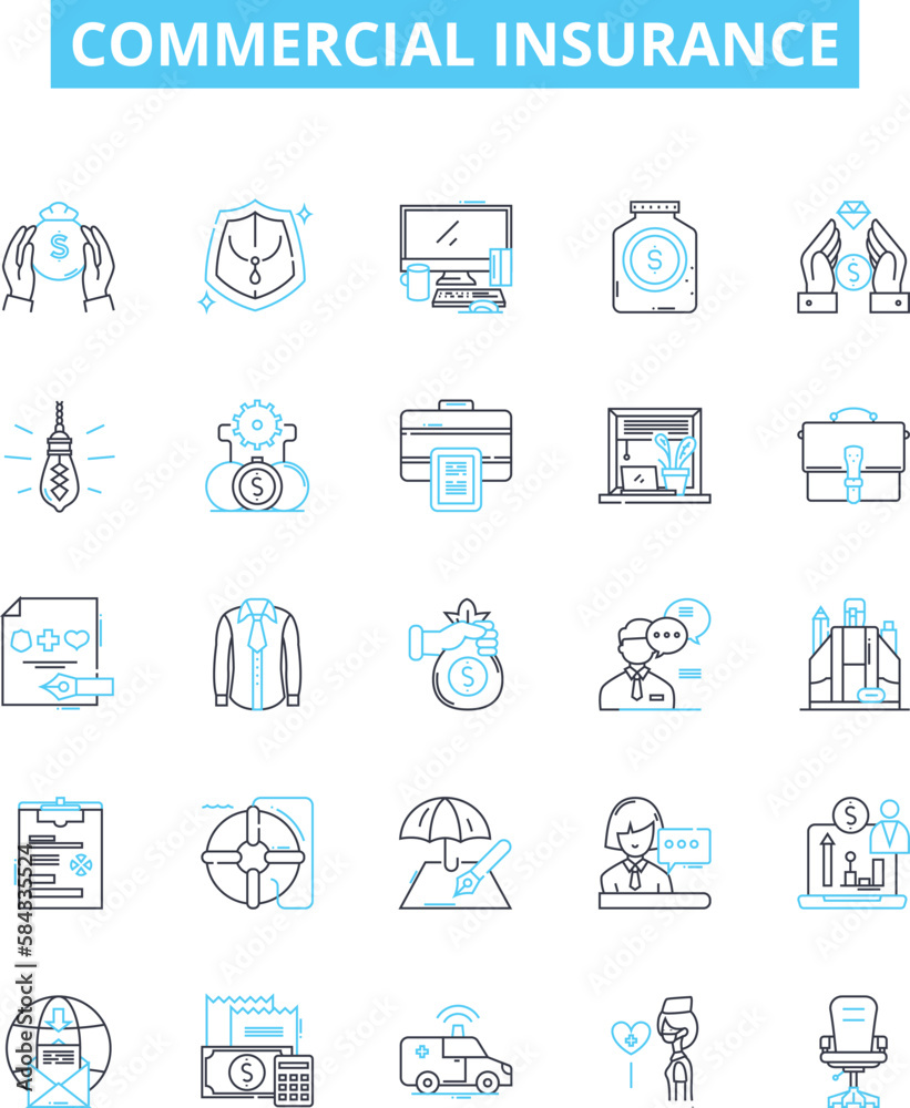 Vetor de Commercial insurance vector line icons set. Business ...