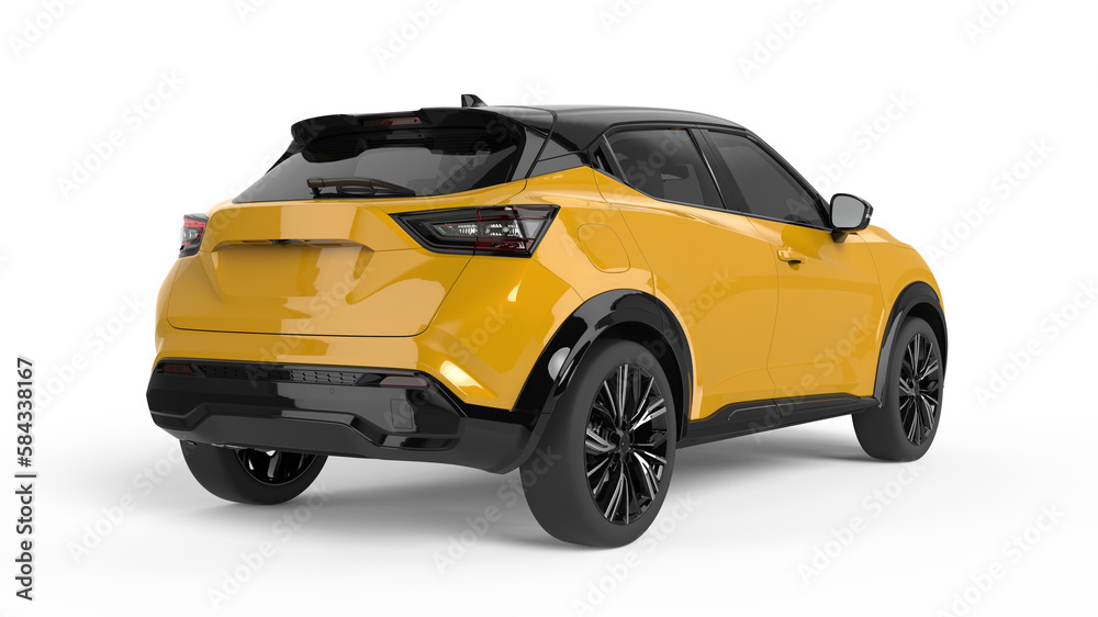 Yellow SUV car perspective back right view on transparent background ...