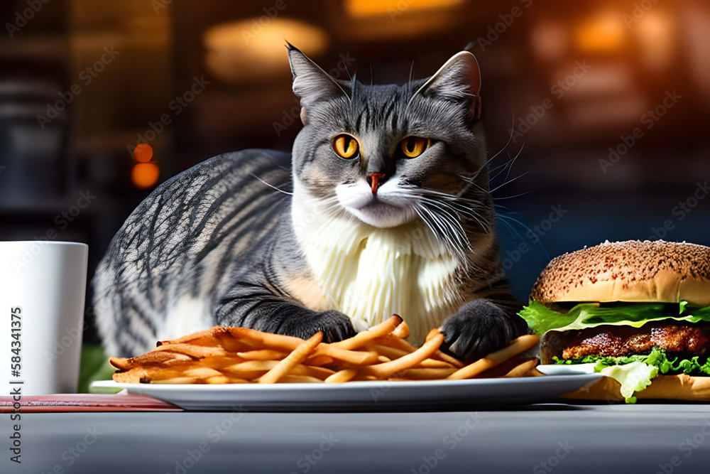 Cat Thinking About its Next Meal: Burger King created with Generative ...