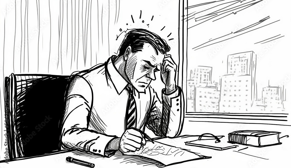 AI generated - sketch of a stress businessman at work Stock ...
