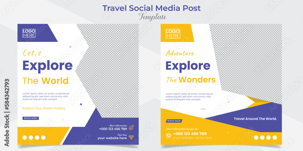 Travel and tourism social media post and square flyer post banner ...