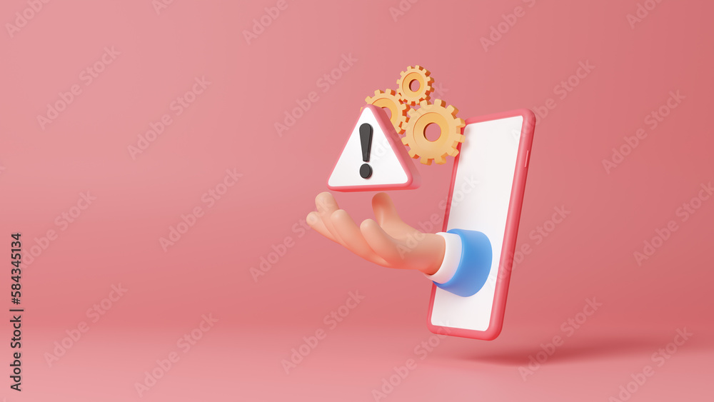 3D mobile new update available for app concept and hand hold triangle ...