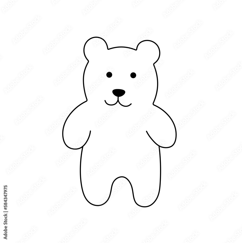 Vector isolated one single cute cartoon standing bear toy colorless ...