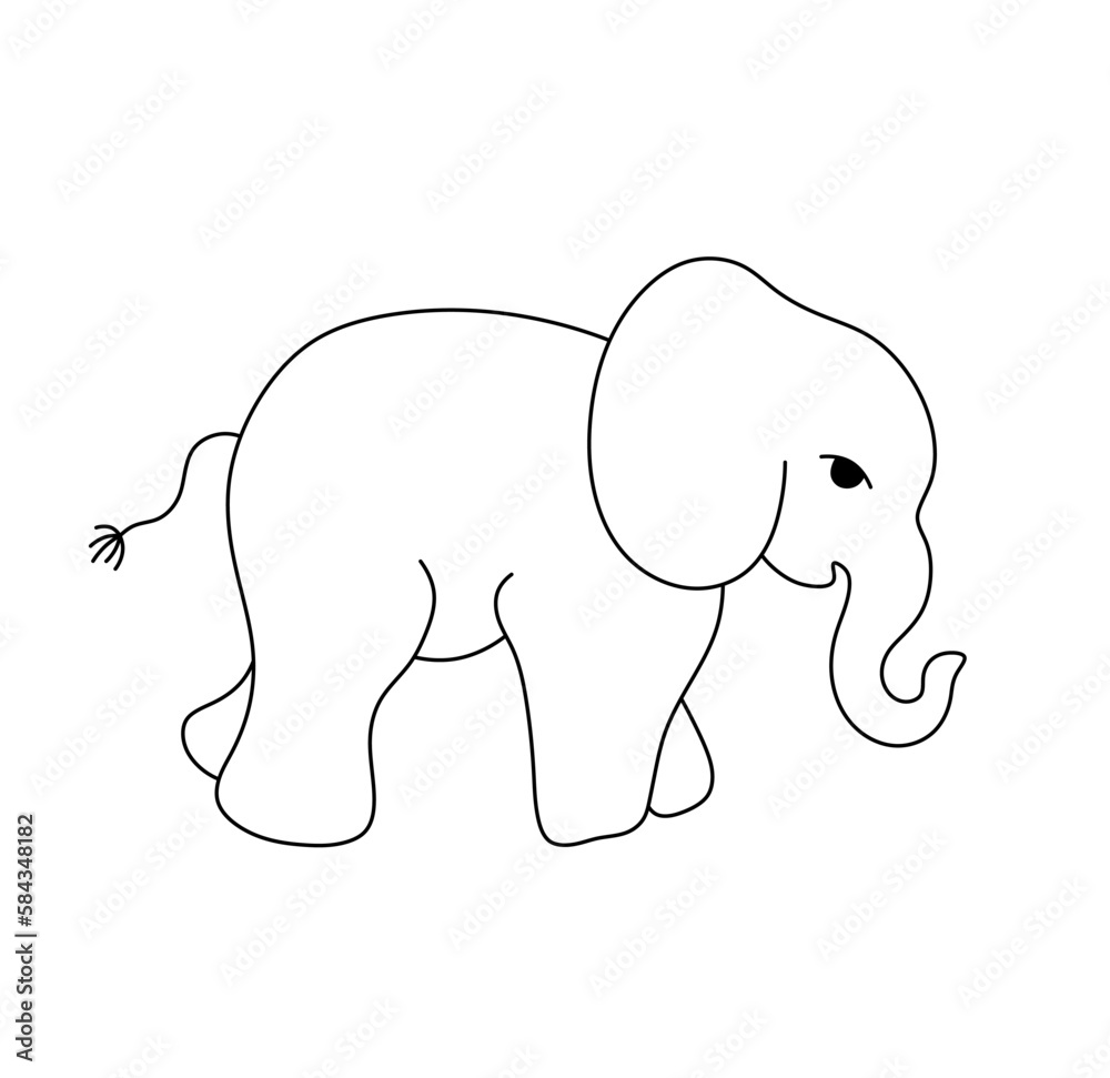 Vector isolated one single walkind elephant side view colorless black ...