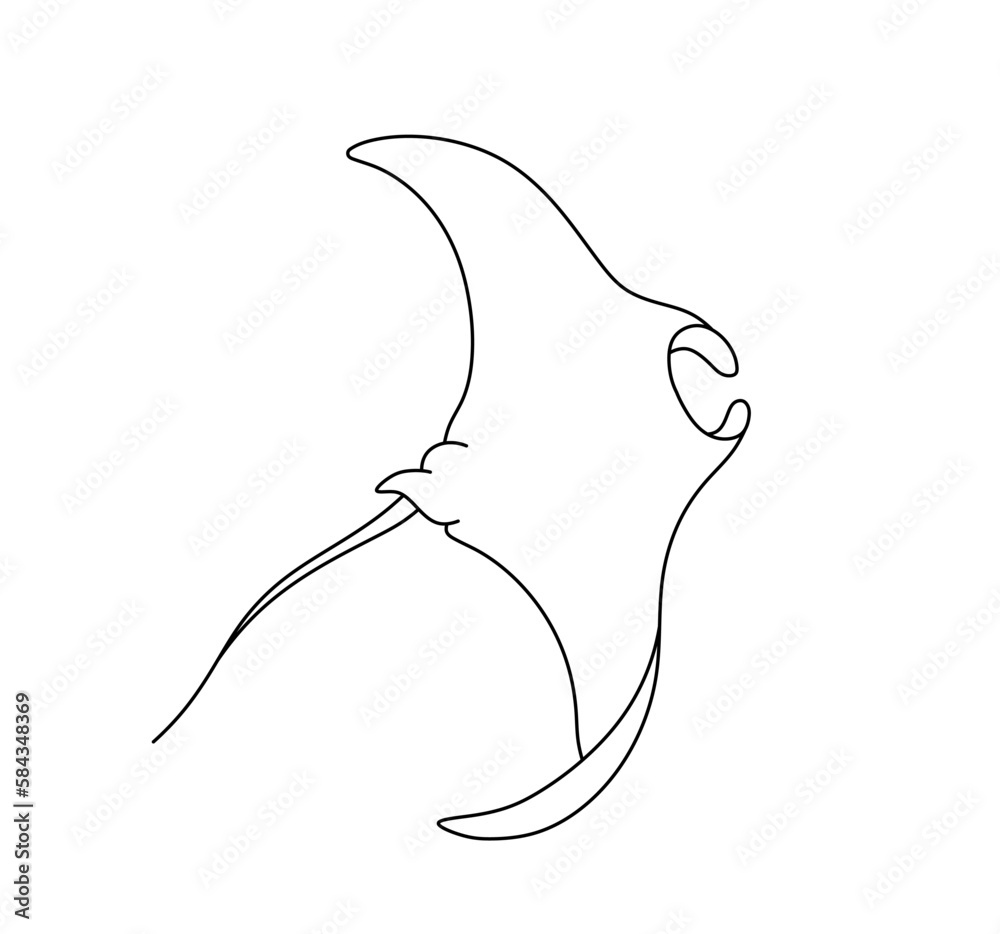 Vector isolated one single swimming big manta ray sea devil colorless ...