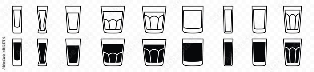 Water glasses icons vector set. Drink glass icon types with editable ...