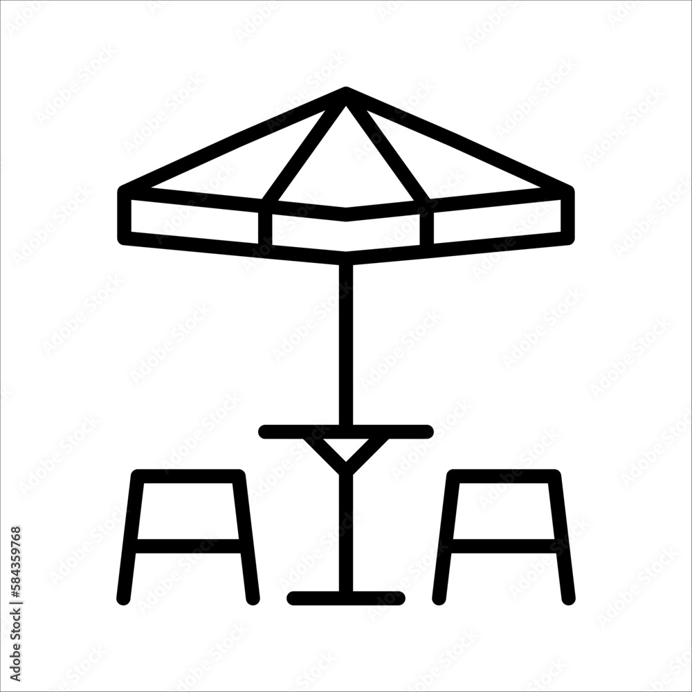 Terrace cafe line vector icon. Camping table and chairs illustration ...
