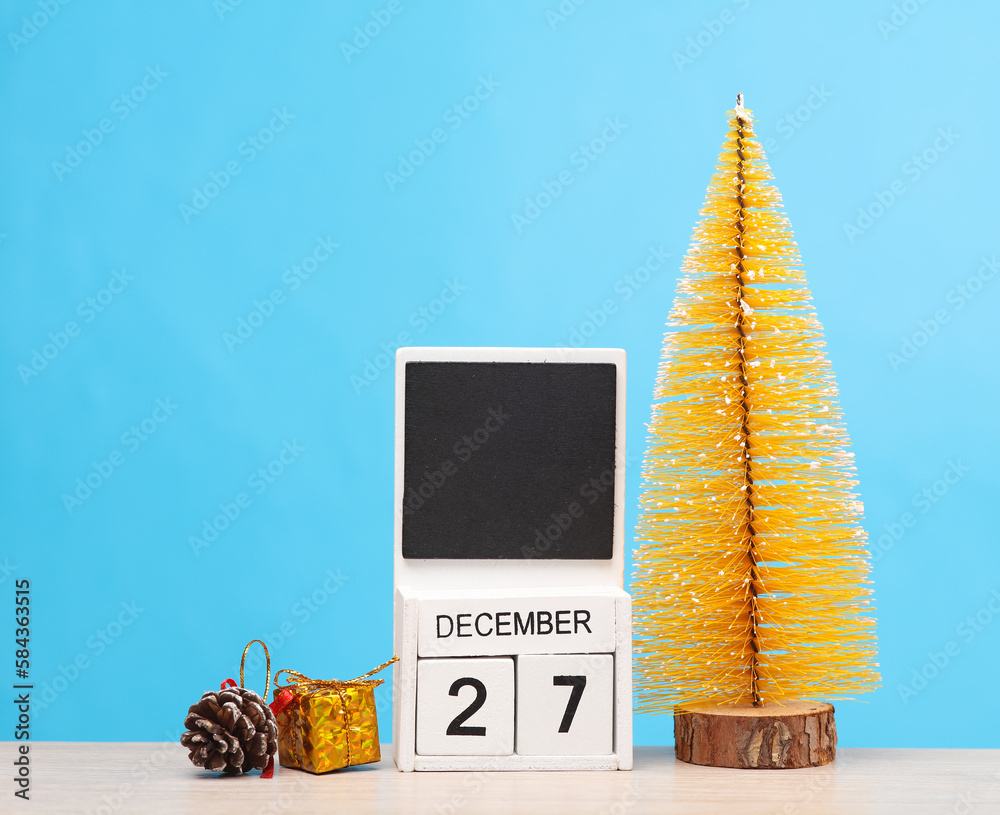 Merry christmas and happy new year. White block calendar with date ...