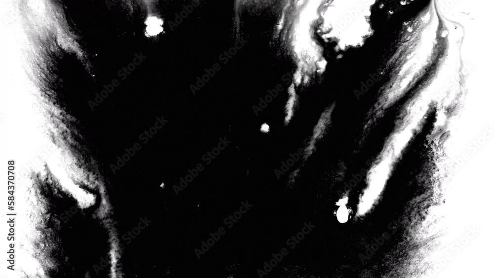 Black ink abstract background artistic flow splatter spots spills white ...