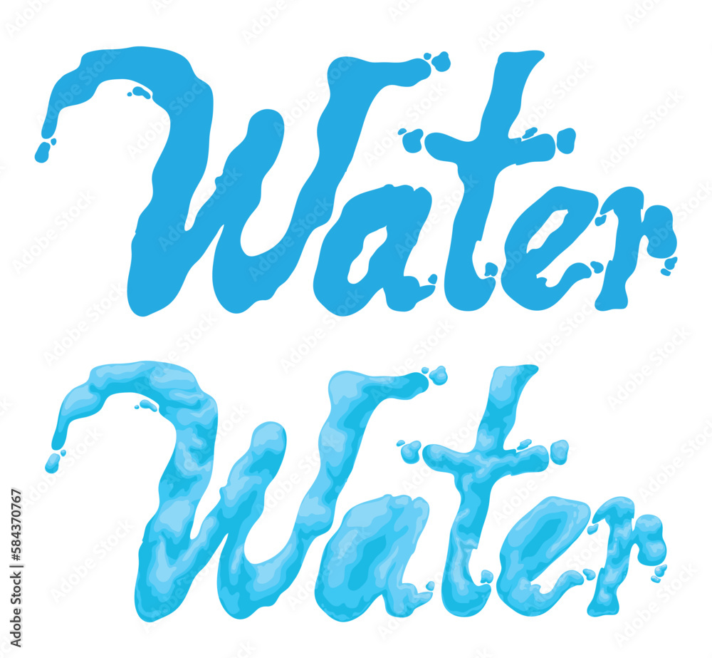 Water text with liquid effect in flat and cartoon style, Vector ...