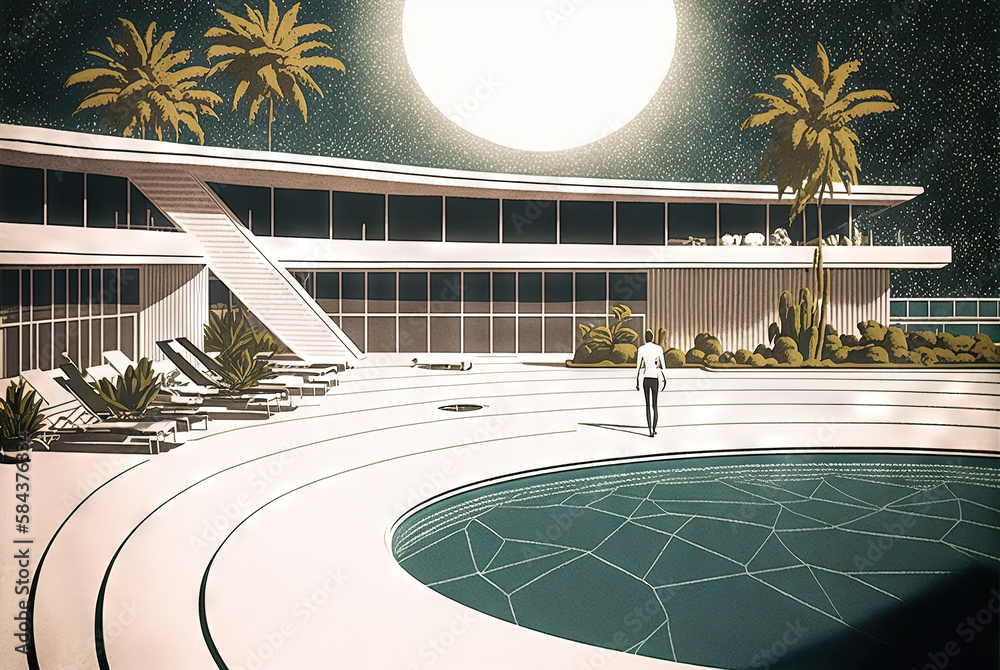 Retrofuturistic landscape in 80s sci-fi style. Retro science fiction ...