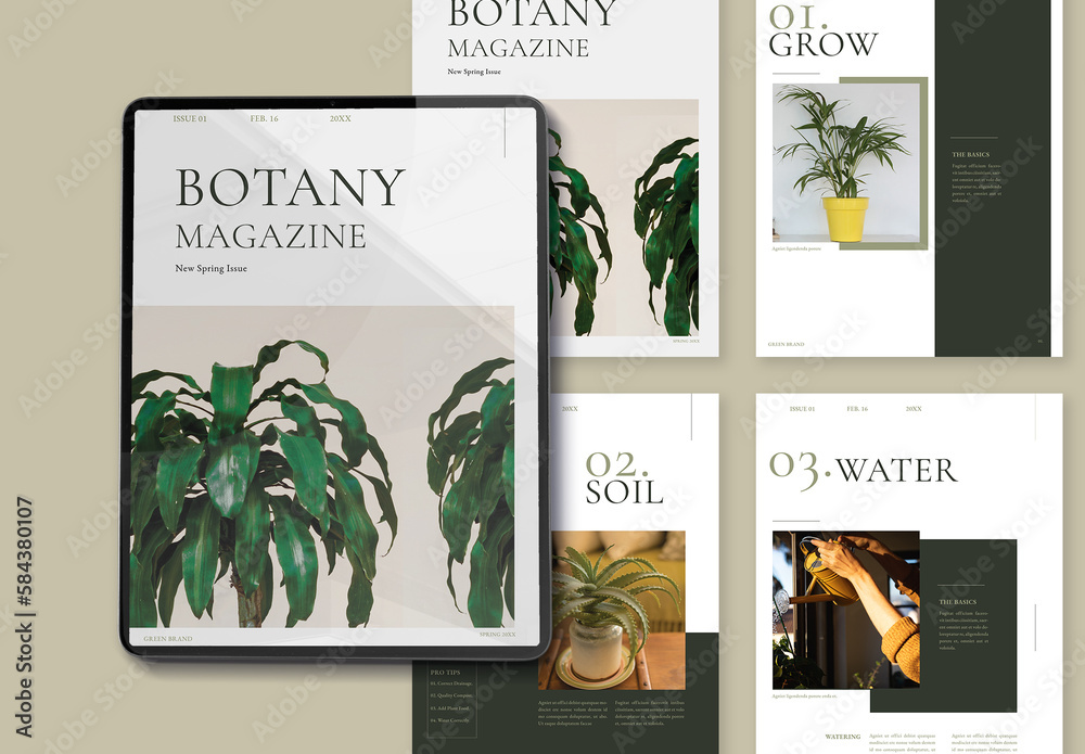 Organic Digital Botany Magazine Layout Stock Template | Adobe Stock