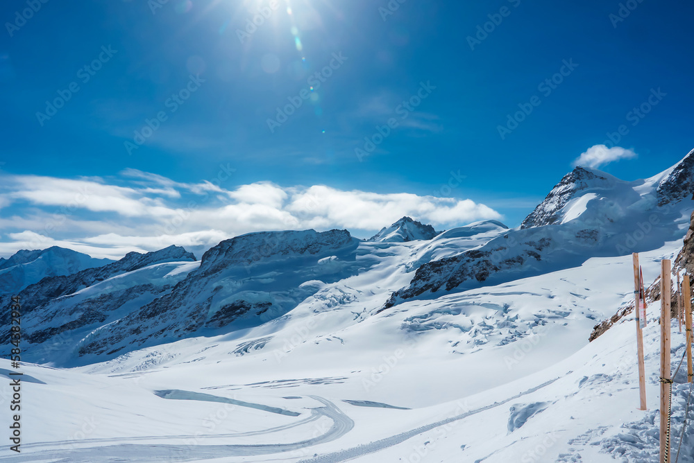 Magica view of the Alps mountains in Switzerland. View from helicopter ...